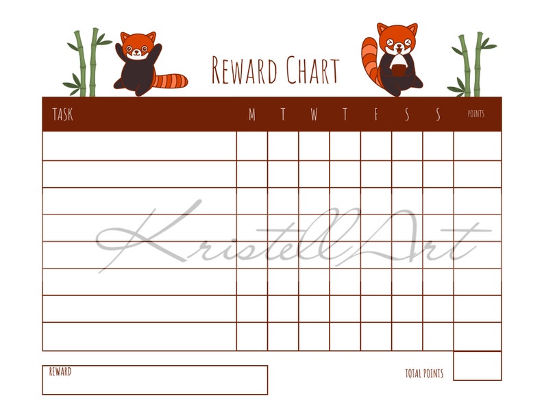 Printable Reward Chart, Red Panda, Blank, Digital Download - Etsy