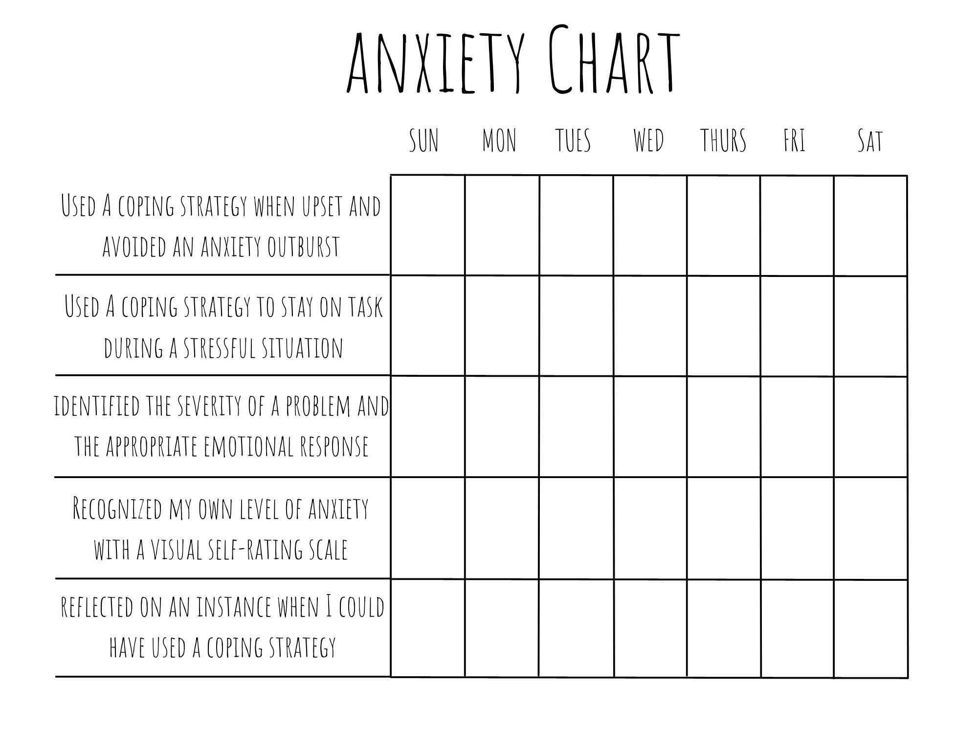 Printable Anxiety Behavior Chart, Digital Download - Etsy
