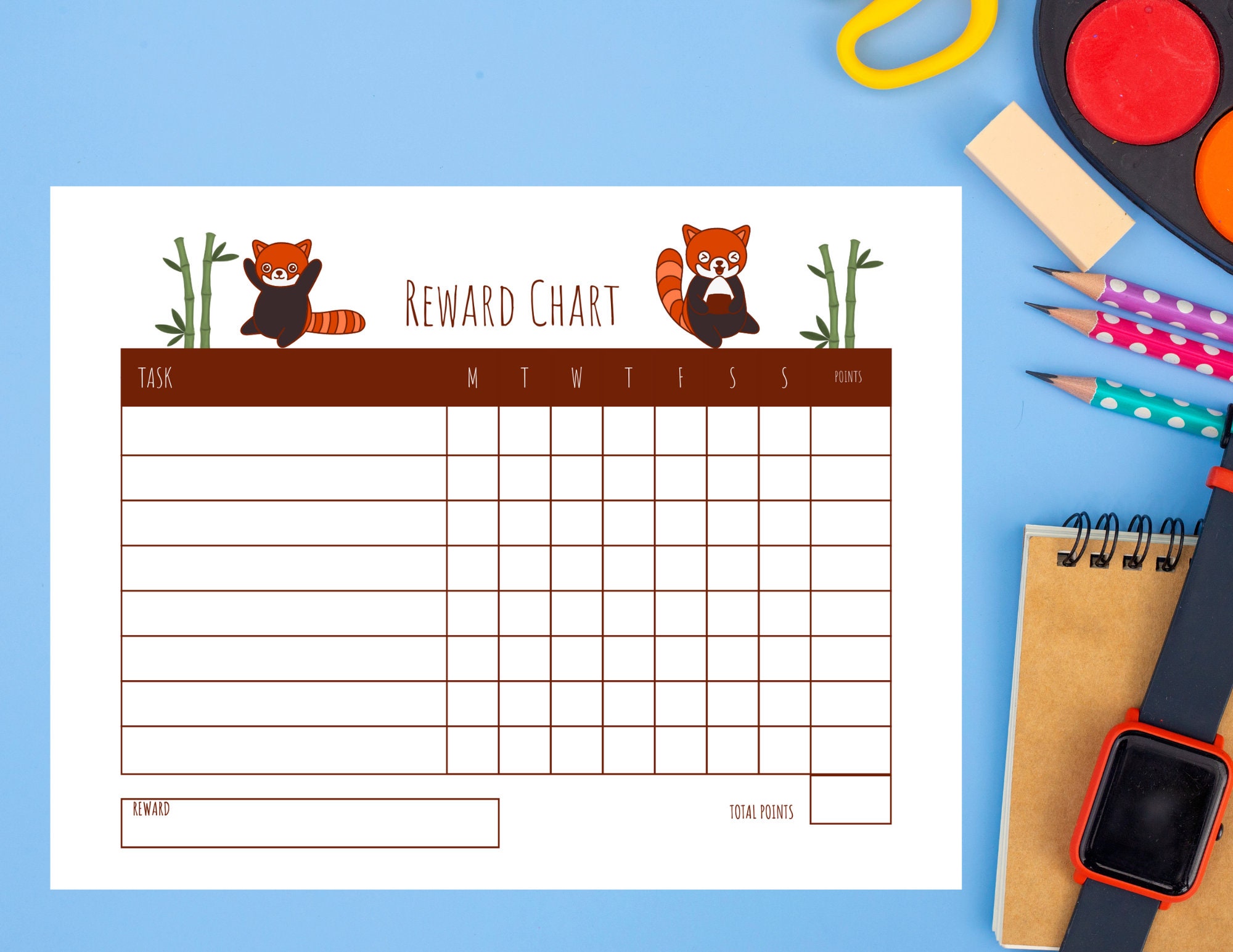 Printable Reward Chart Red Panda Blank Digital Download - Etsy