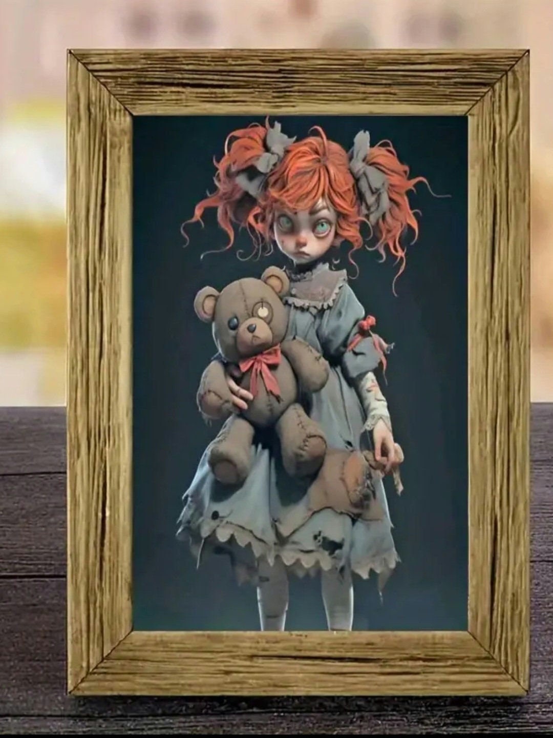 Finished Diamond Art/painting Creepy Little Girl With Tedy Bear or ...