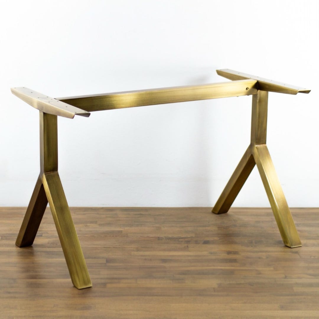 Antique Brass Table Base – Modern Y-frame Metal Desk Legs | Custom Size ...