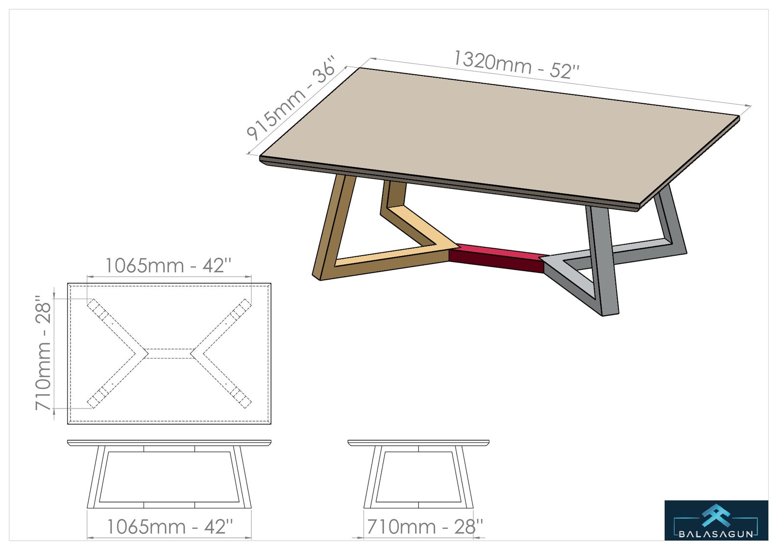 Trapezoid Metal COFFEE Table Base | Steel Table Legs for Center Tables ...