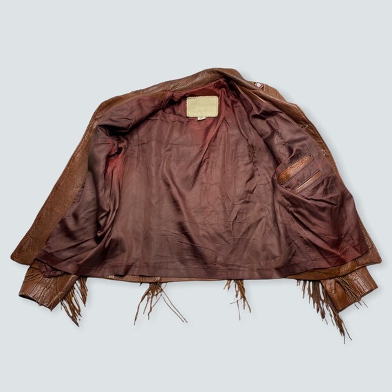 vintage leather jacket custom made FRINGE hippie size… - Gem