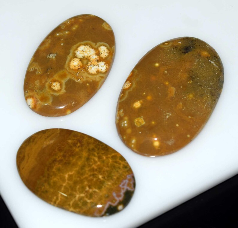Lote de 3 cabujones de jaspe oceánico, piedras preciosas sueltas ...