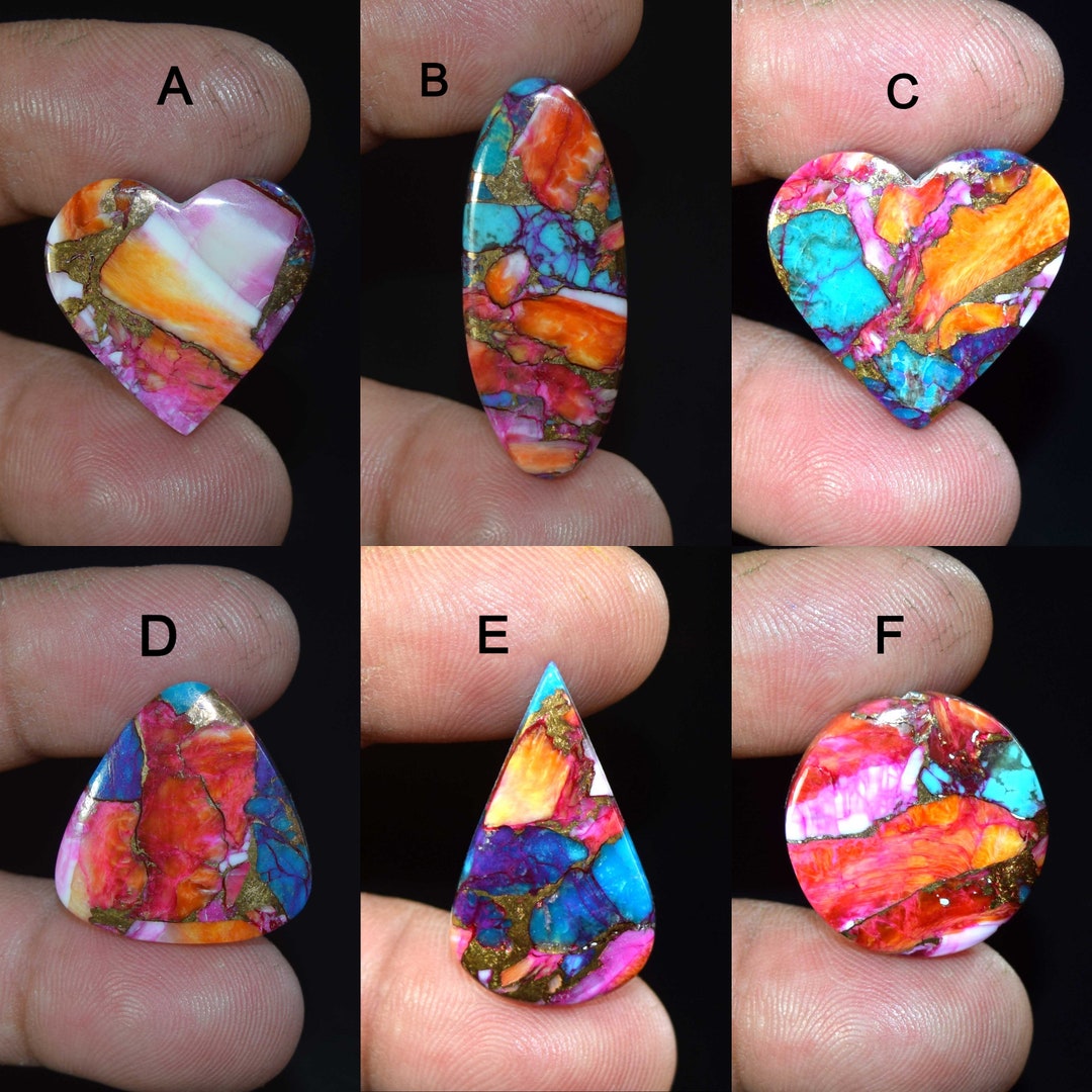 Pink Spiny Oyster Copper Turquoise Cabochon, Natural Pink Spiny Oyster ...