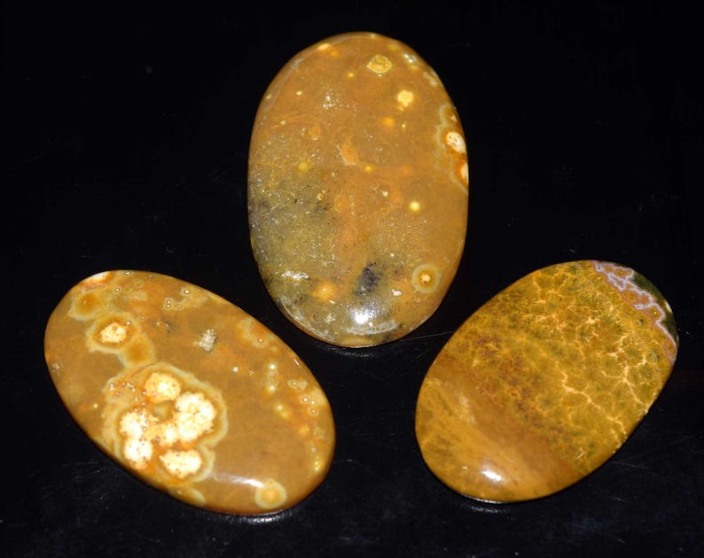Lote de 3 cabujones de jaspe oceánico, piedras preciosas sueltas ...