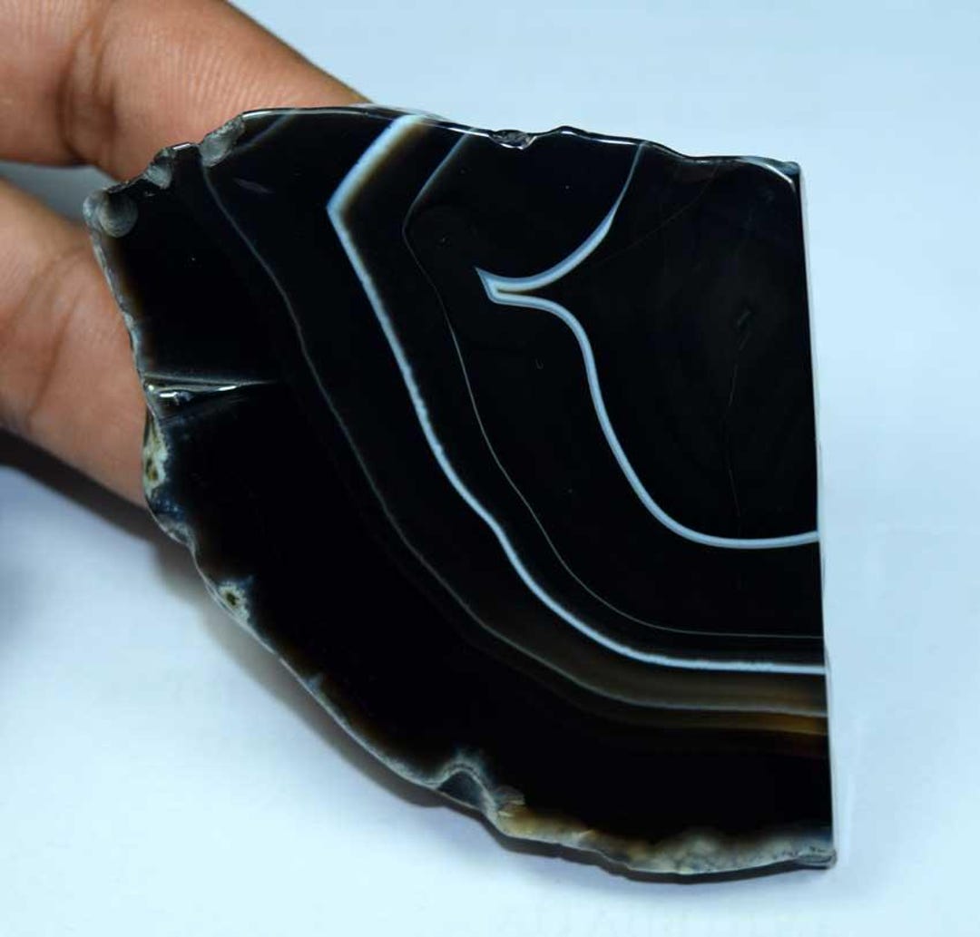 Natural Black Botswana Agate Rough Slice, Both Side Polish, Banded ...