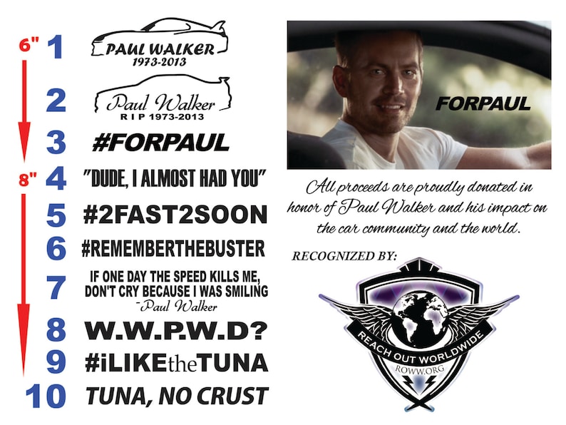 Paul Walker Vinyl Decals - Etsy