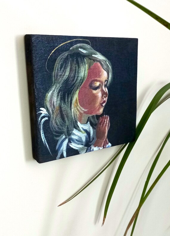 Praying Angel. Original Painting on Rustic Distressed Wood. - Etsy