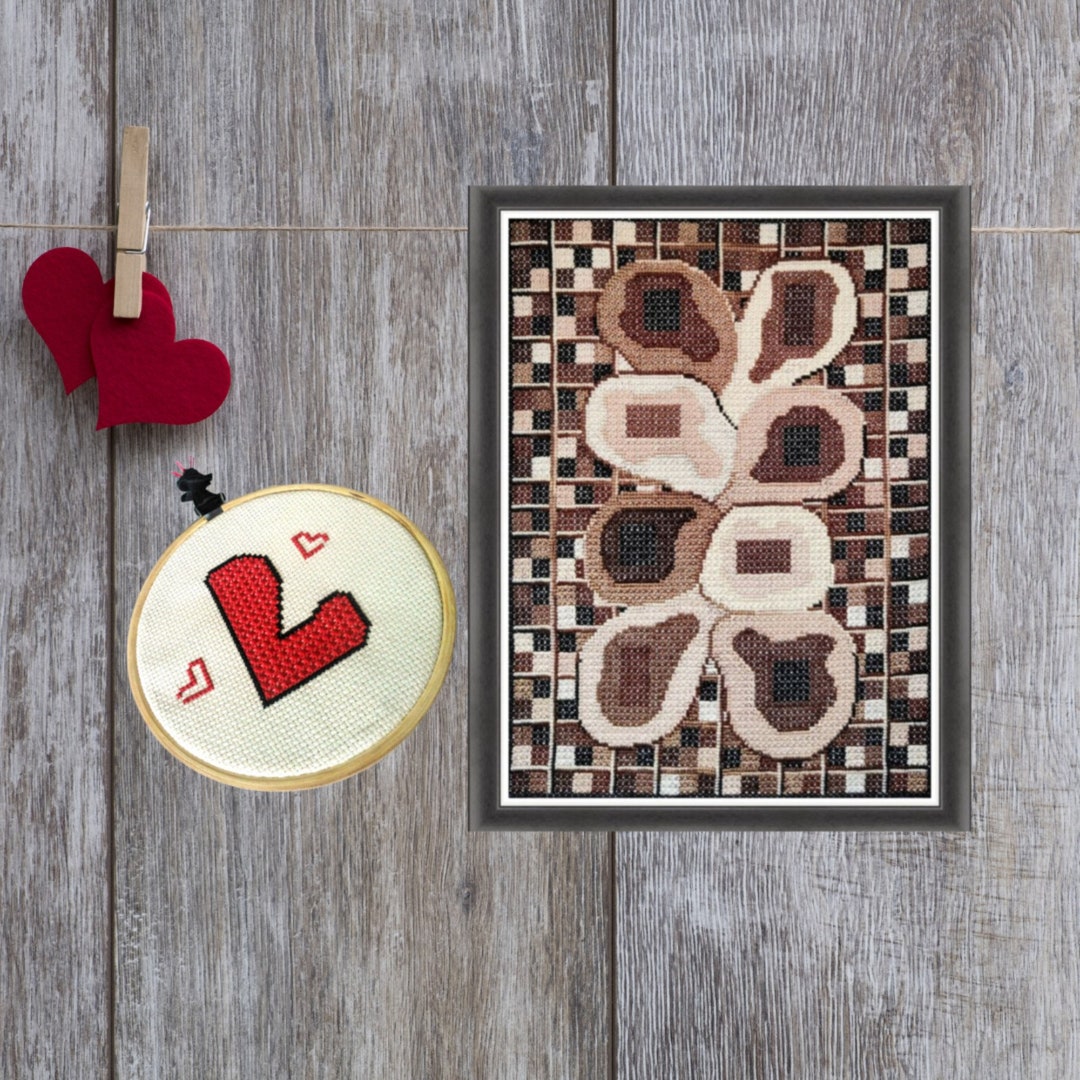 Mid Century Modern Heart Cross Stitch Pattern, Abstract Geometric ...