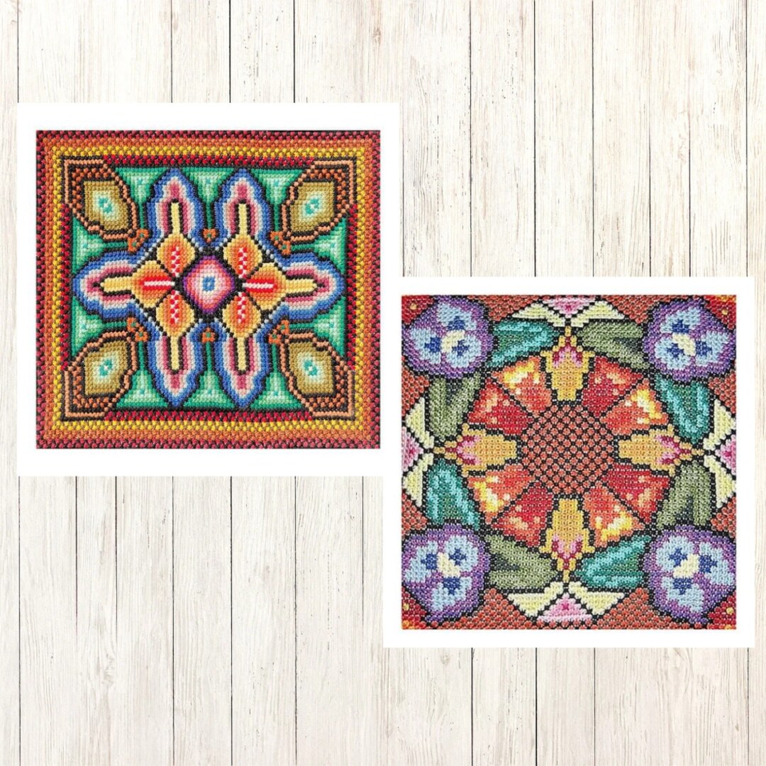 Double Cross Stitch Chart Set, Abstract Folk Embroidery (PDF Pattern ...