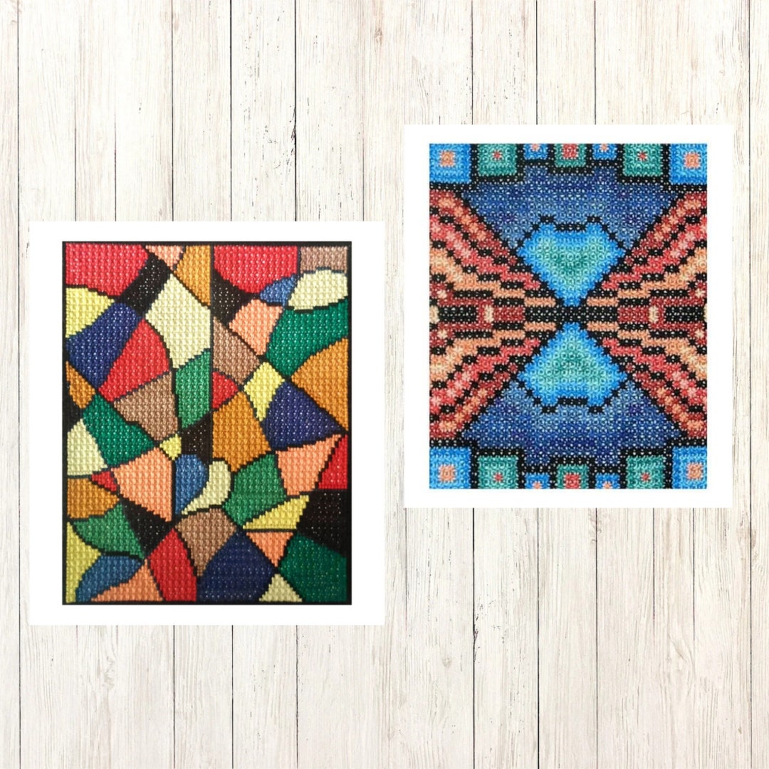 Abstract Double Cross Stitch Pattern Set, DIY Embroidery (PDF Pattern ...