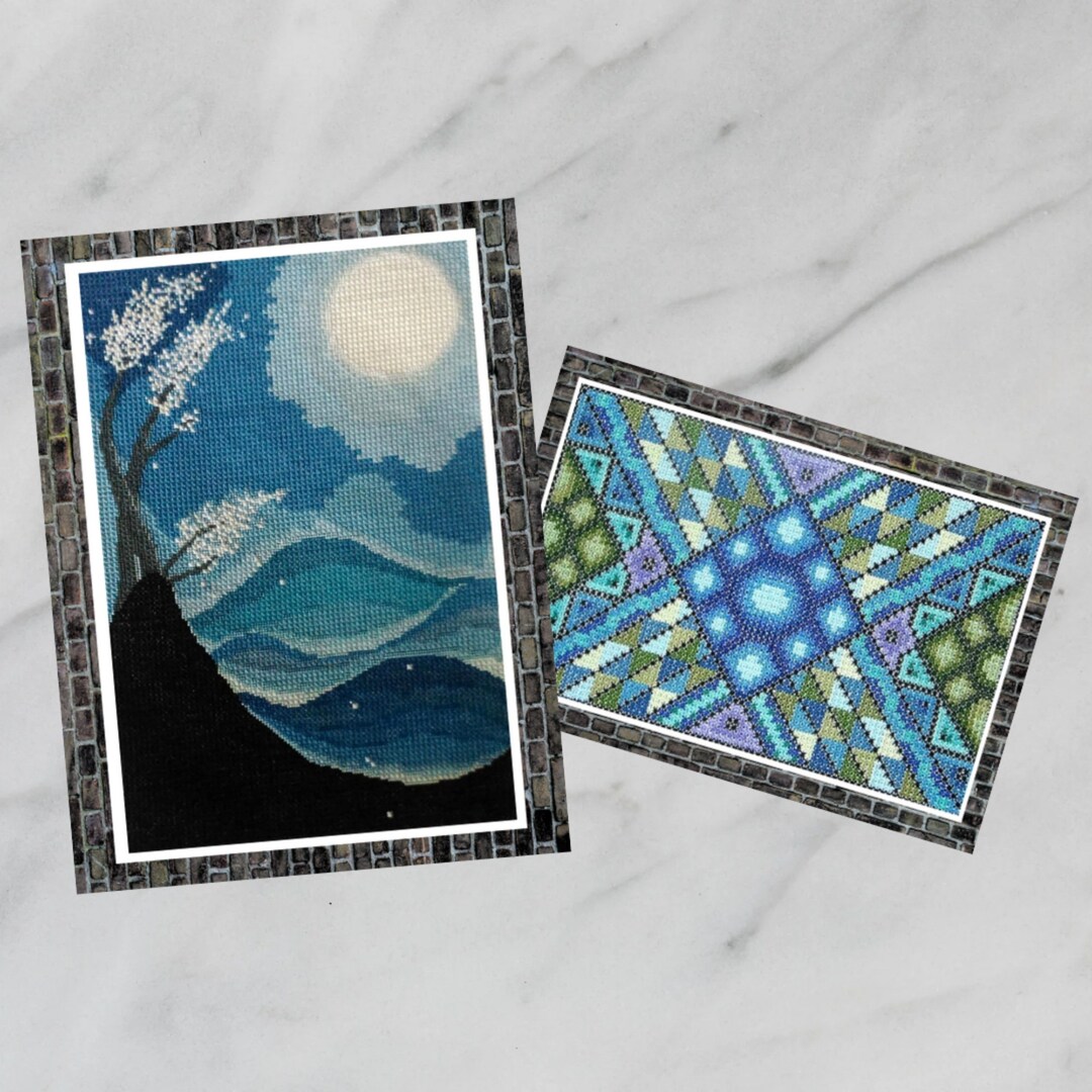 Double Cross Stitch Chart Set: Geometric & Full Moon Designs (PDF ...