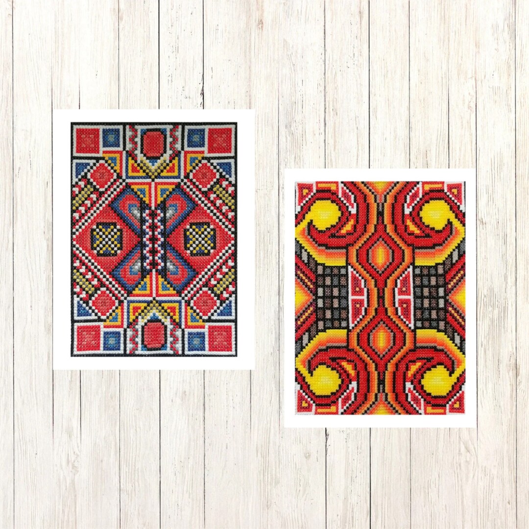 Geometric Double Cross Stitch Pattern Set, Red Embroidery (PDF Pattern ...