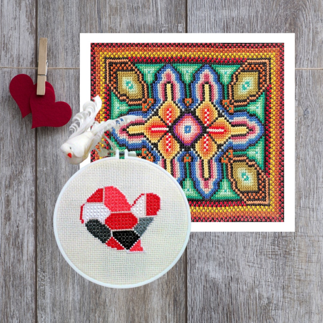 Double Cross Stitch Sampler PDF Pattern Set, Valentine's Day Gift ...
