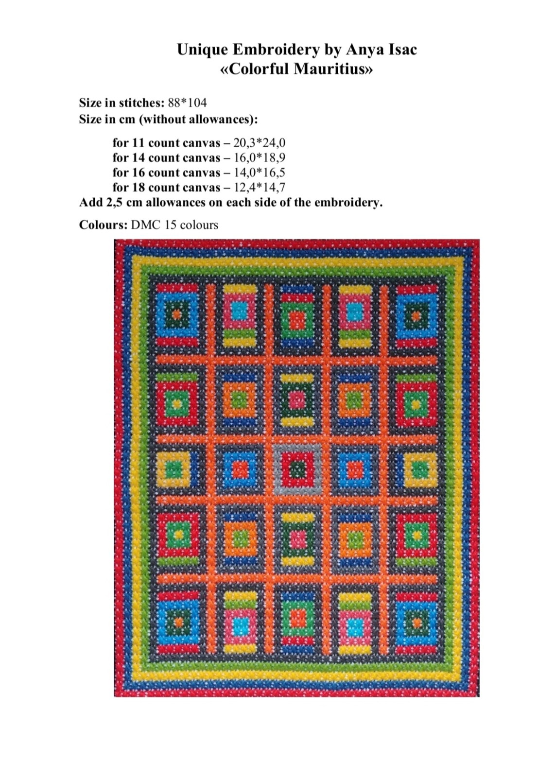 Mid Century Modern Cross Stitch Pattern PDF Colorful Mauritius, Double ...