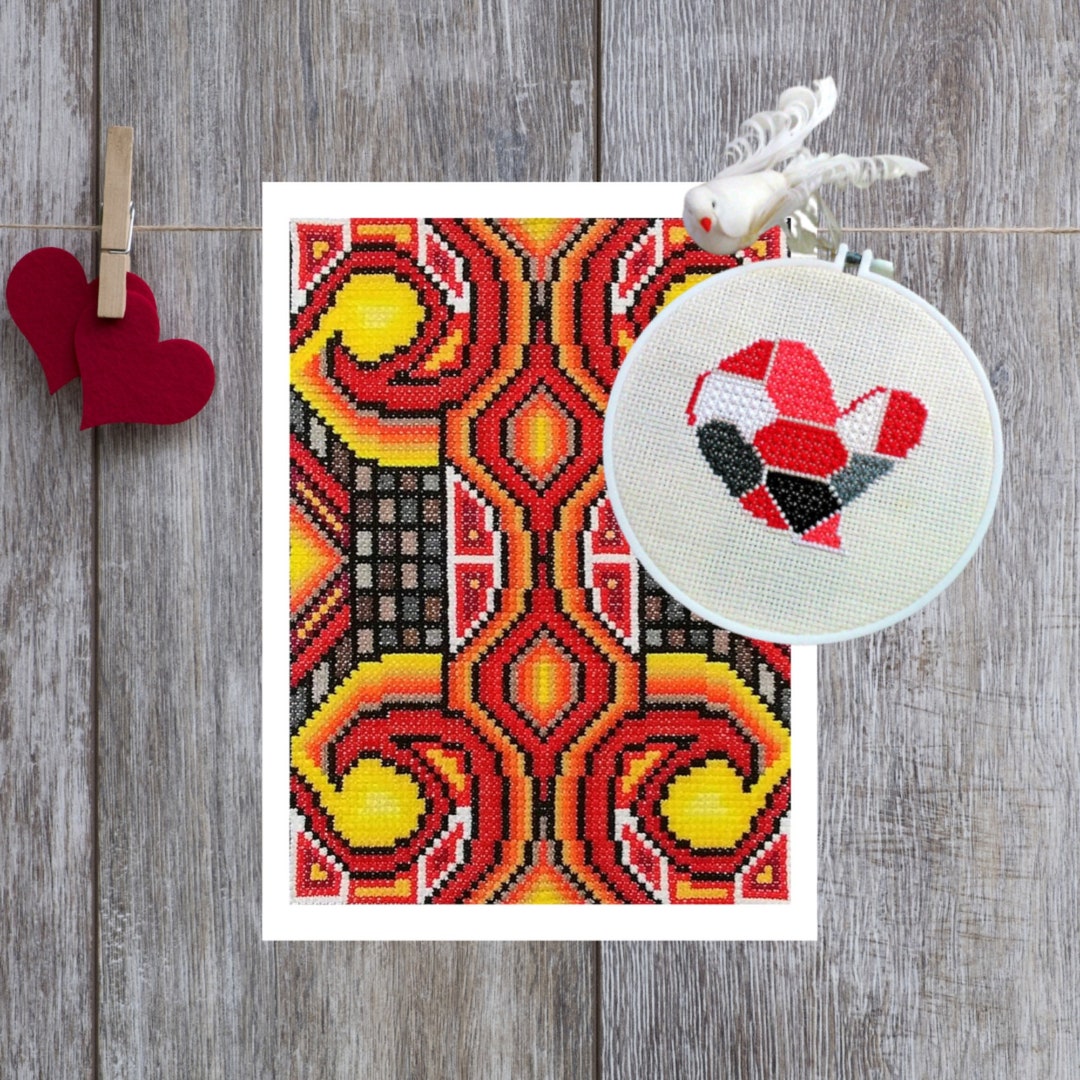 Double Cross Stitch PDF Pattern Set, Ladies Fiery, Heart (digital ...