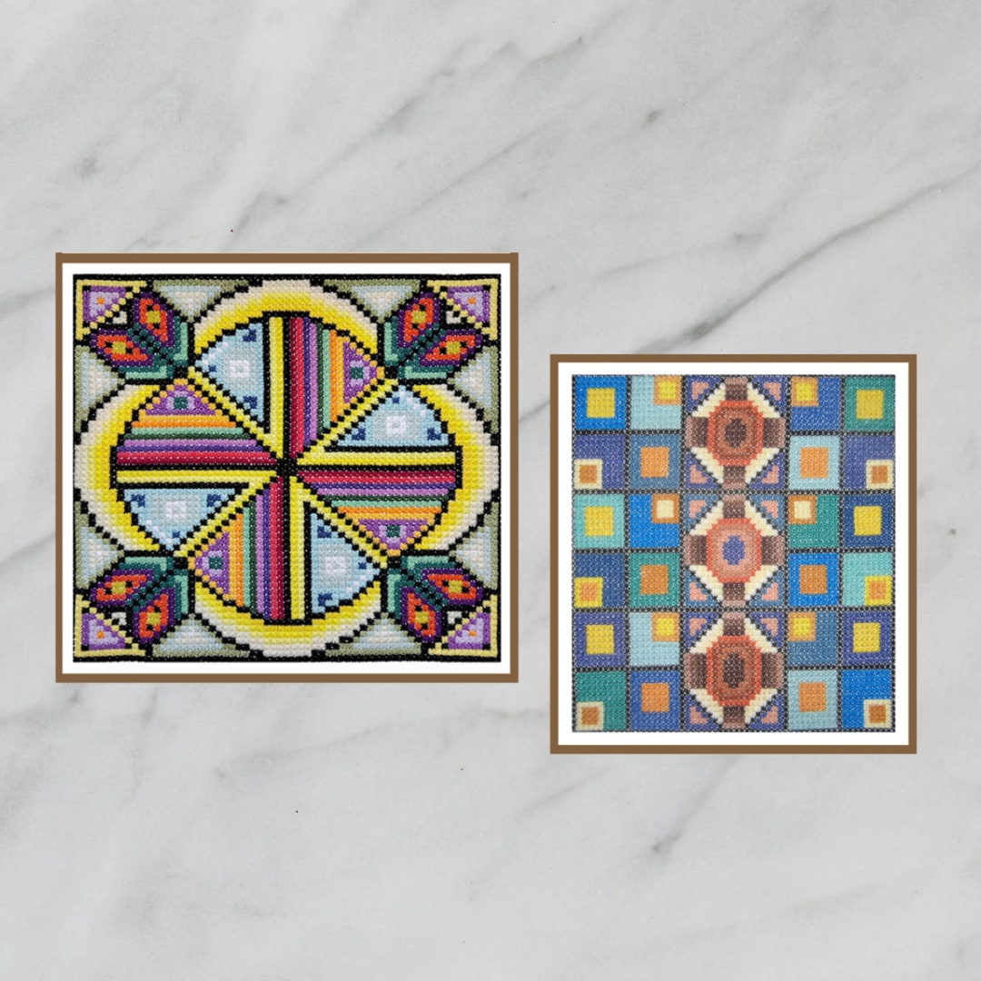 Mid Century Modern Cross Stitch Pattern Set, Geometric Needlepoint (PDF ...