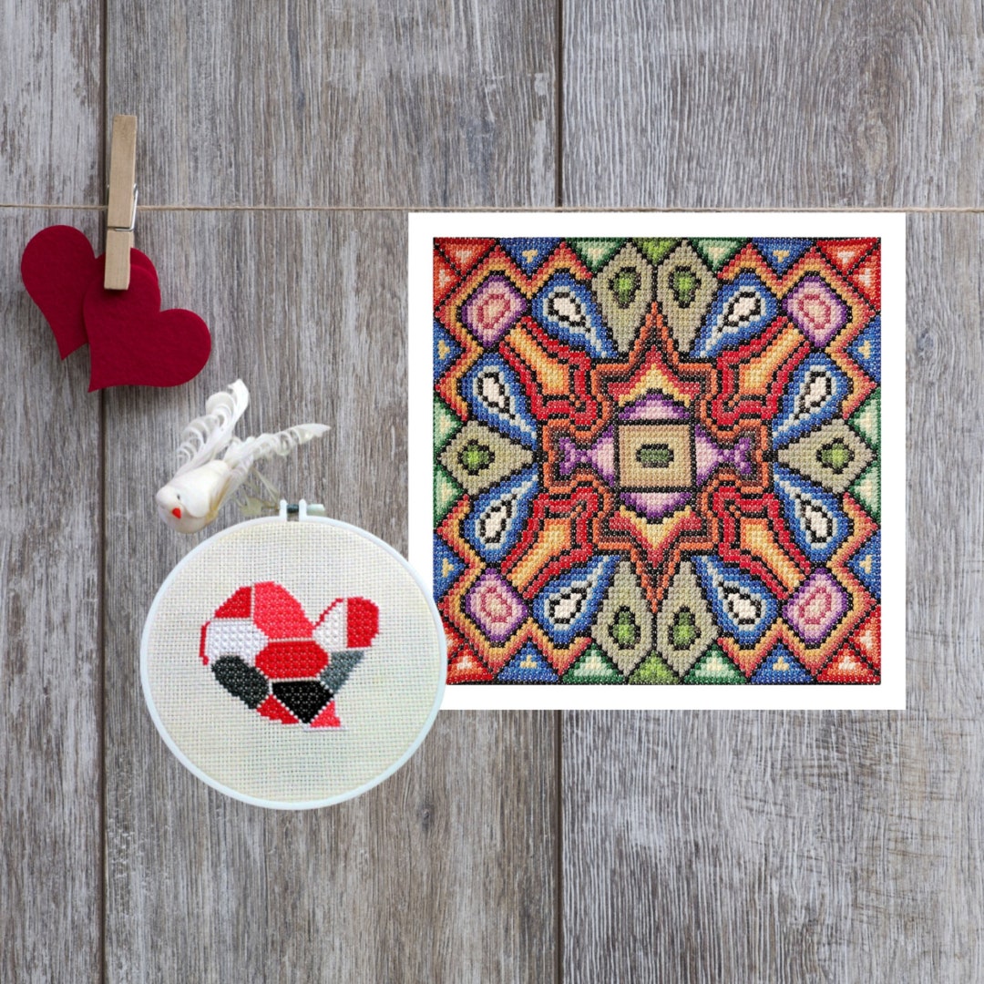 Double Cross Stitch PDF Pattern Set, Garden & Heart Samplers (instant ...