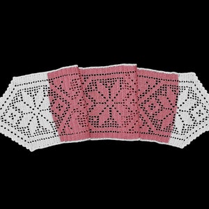 Vintage Handmade Crocheted Table Runner -- Cream and Dark Pink ...