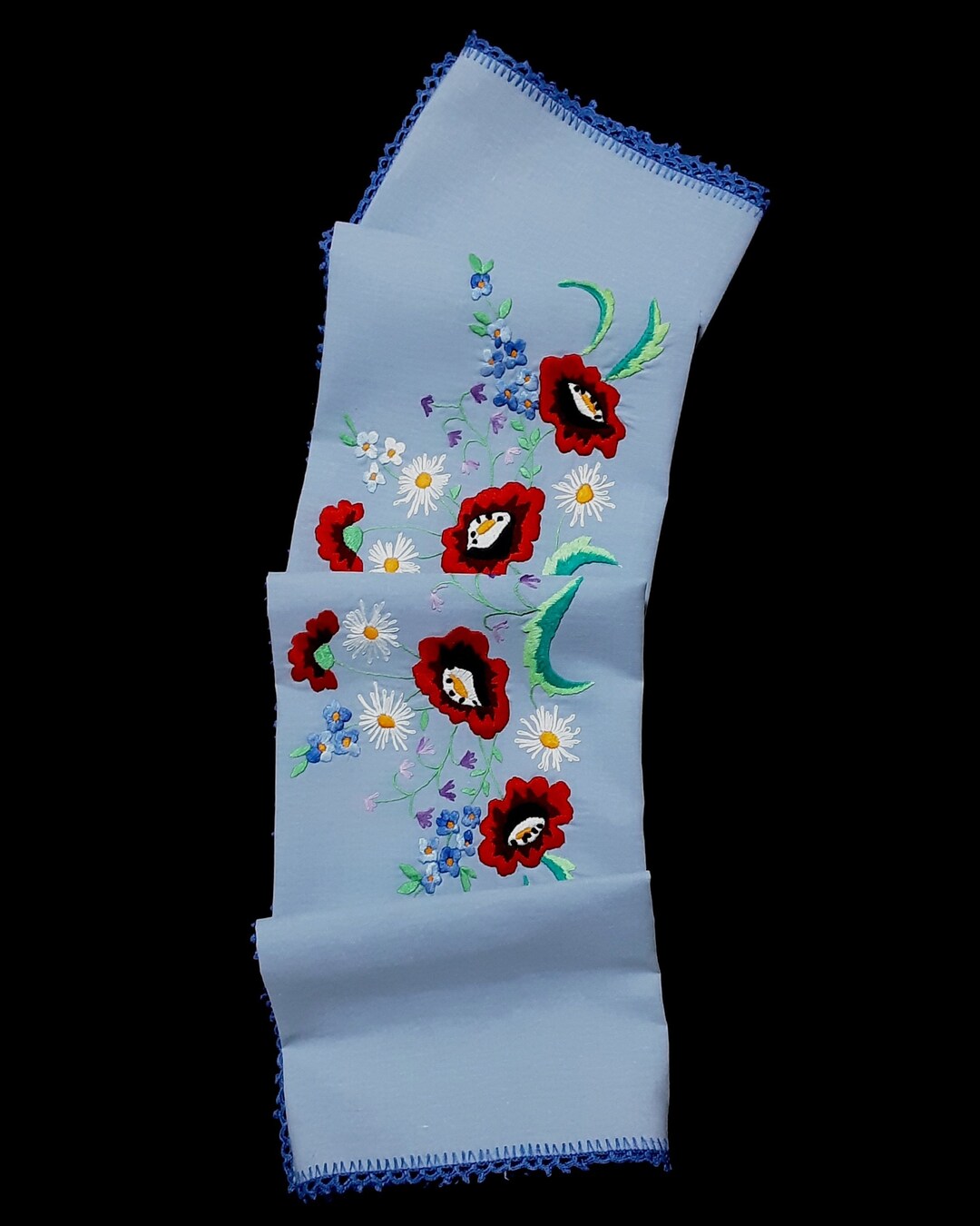 Vintage Handmade Tablecloth or Topper Periwinkle Blue Topper With Hand ...