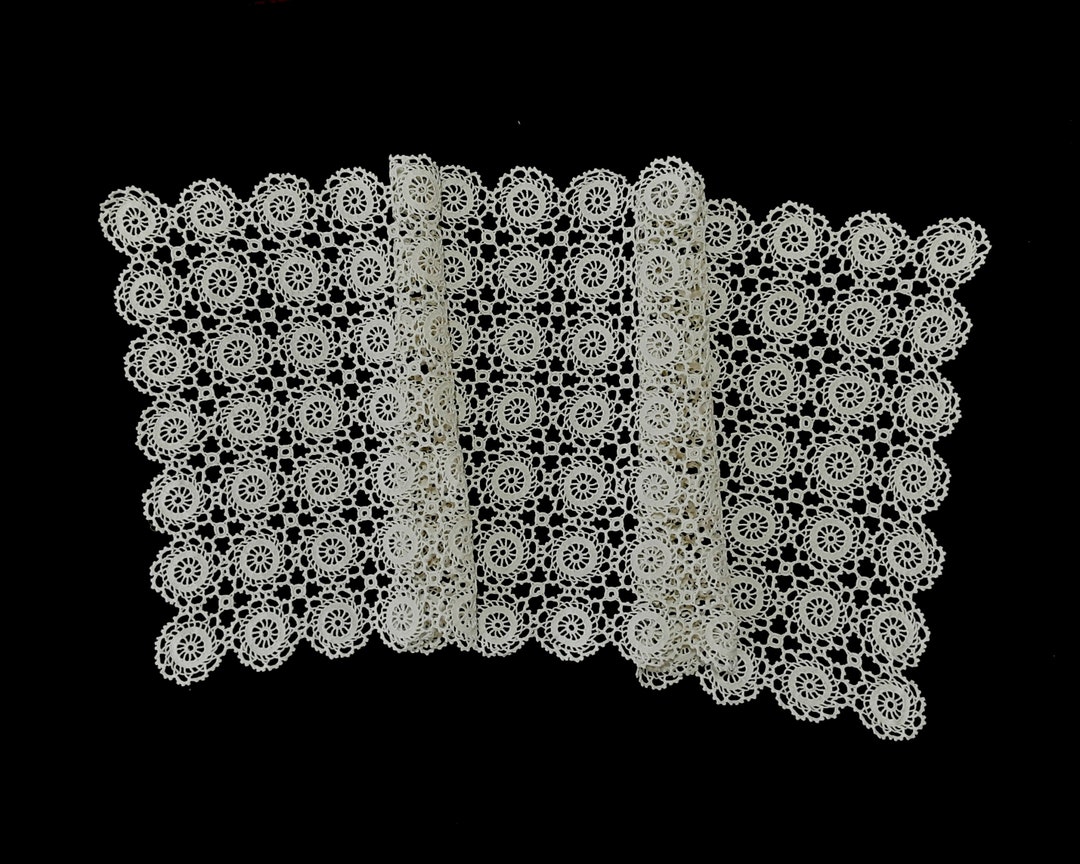 Vintage Handmade Crocheted Table Runner -- Light Beige Crocheted Runner ...