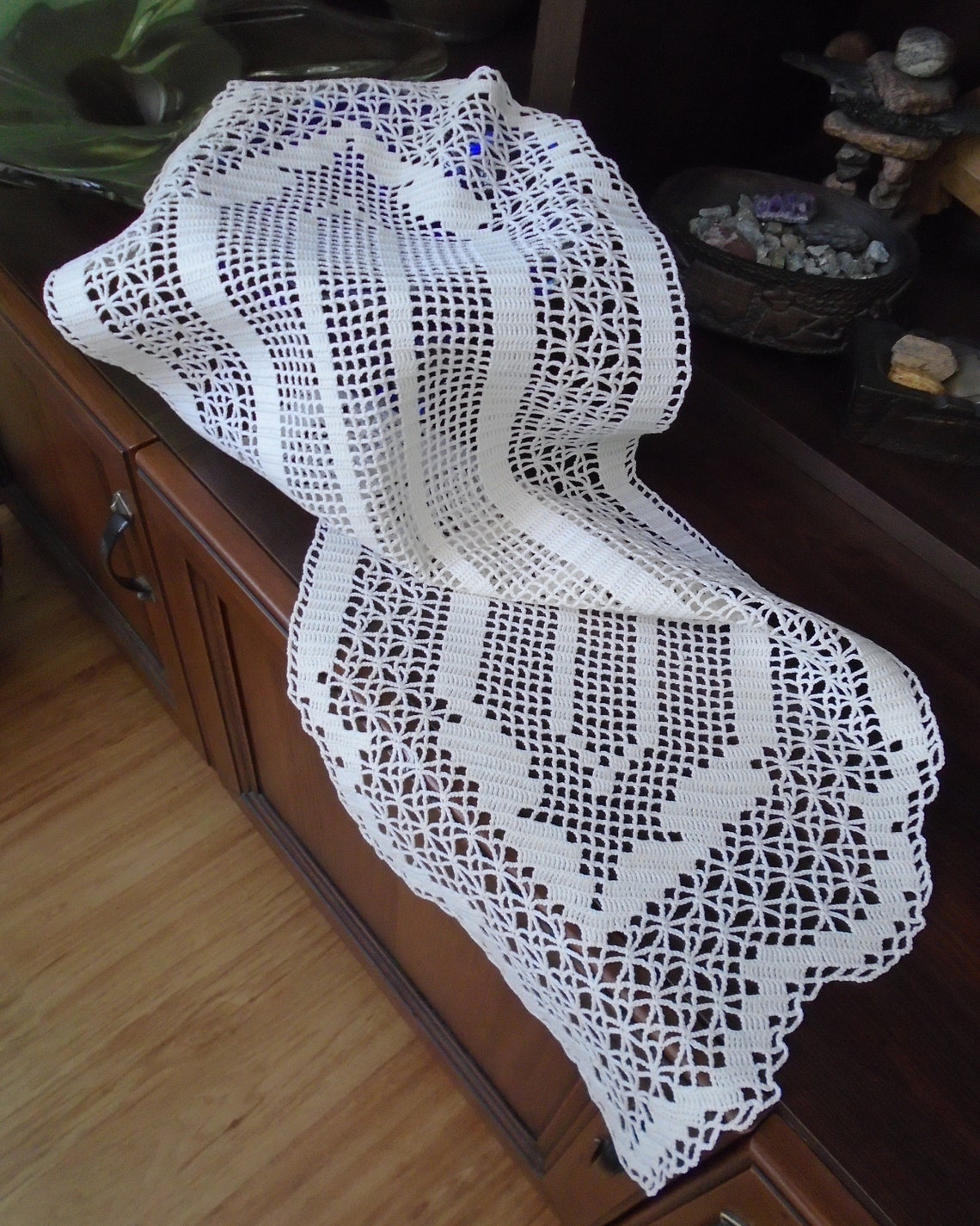 Vintage Handmade Crocheted Table Runner Cream Crocheted | Etsy