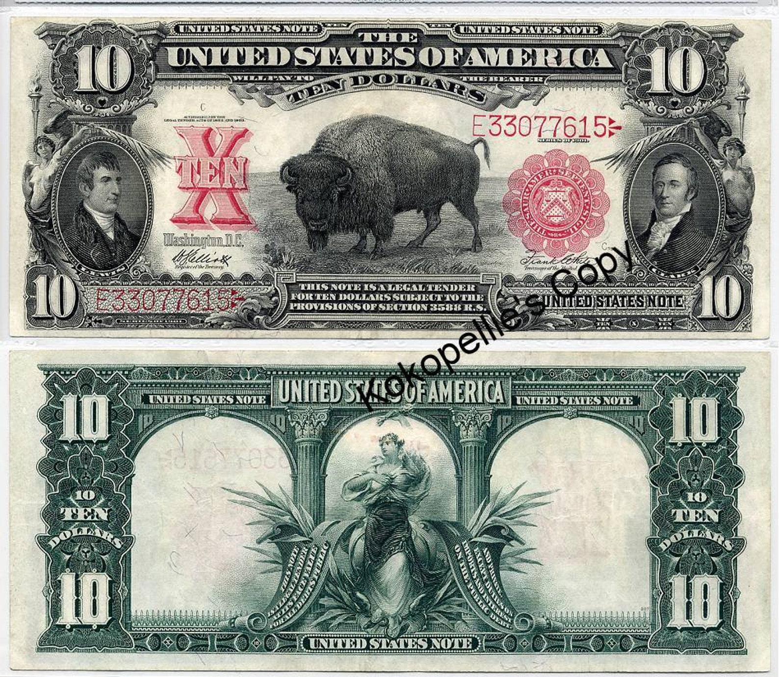 1901 10 Dollar U S Note Bison Buffalo Free Shipping | Etsy