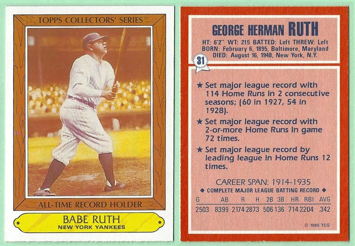 Babe Ruth 1985 Topps Collectors Series 31 - Etsy