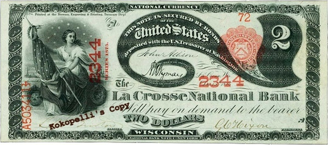 1875 *2 Dollar Bill,lazy Deuce * MUST READ ! - Etsy