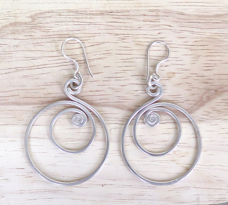 Sterling Silver Large Spiral Hoops Dangle Earrings Handmade - Etsy