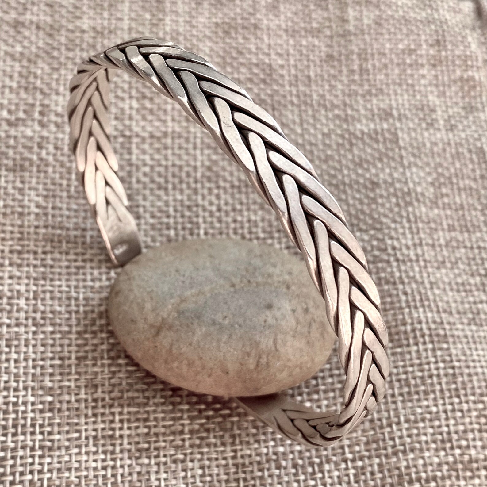 Sterling Silver Braided Cuff Bracelet, Handmade Boho Woven Silver ...
