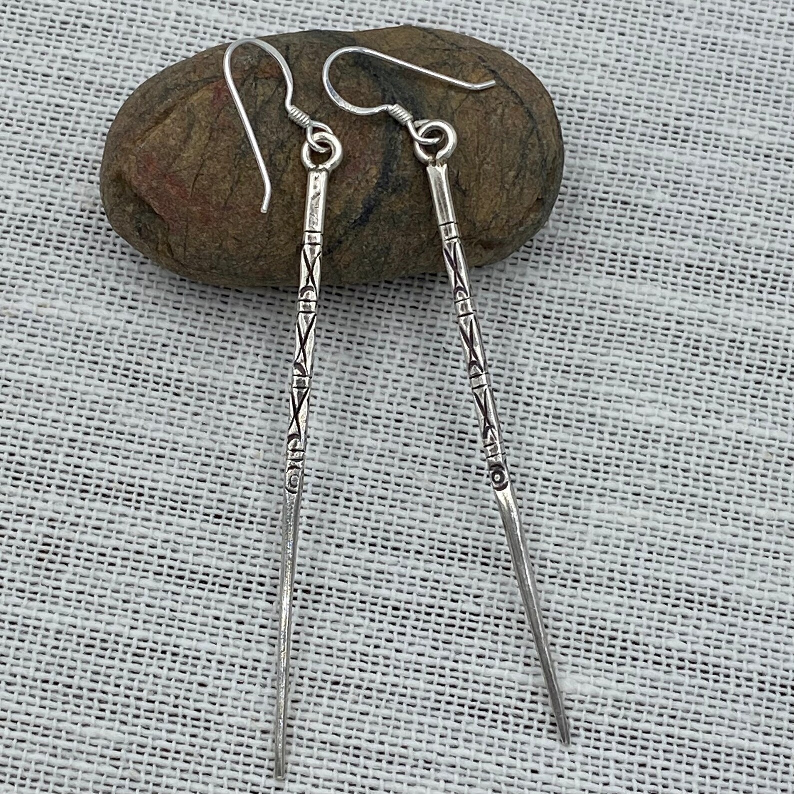 Sterling Silver Thin Needle Spike Long Dangle Earrings, Handmade Thorn ...