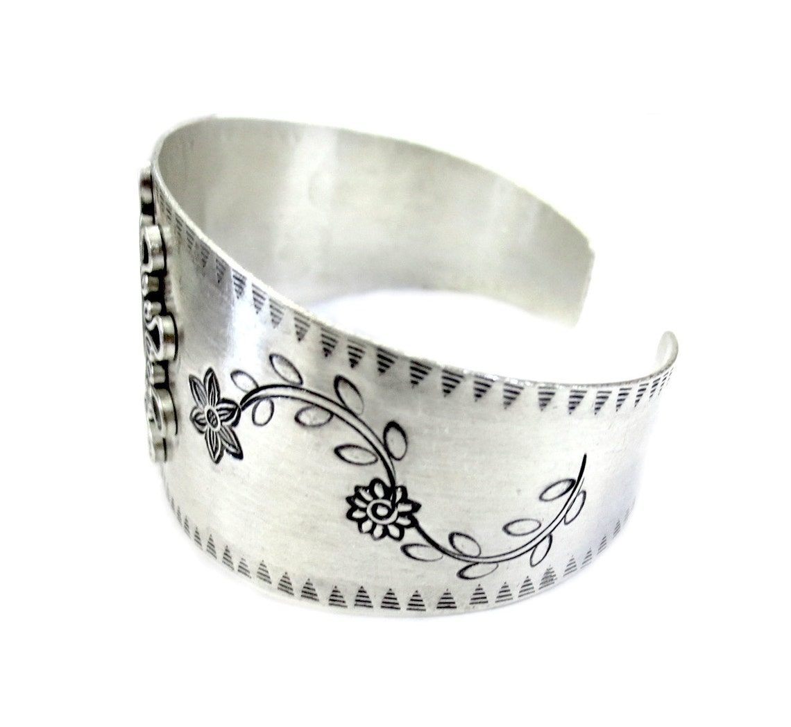 Handmade Sterling Silver wide Cuff Bracelet Solar Boho Ethnic | Etsy