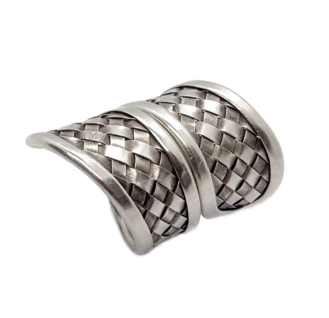 Sterling Silver Long Weave Ring, Spiraling Adjustable Boho Statement ...