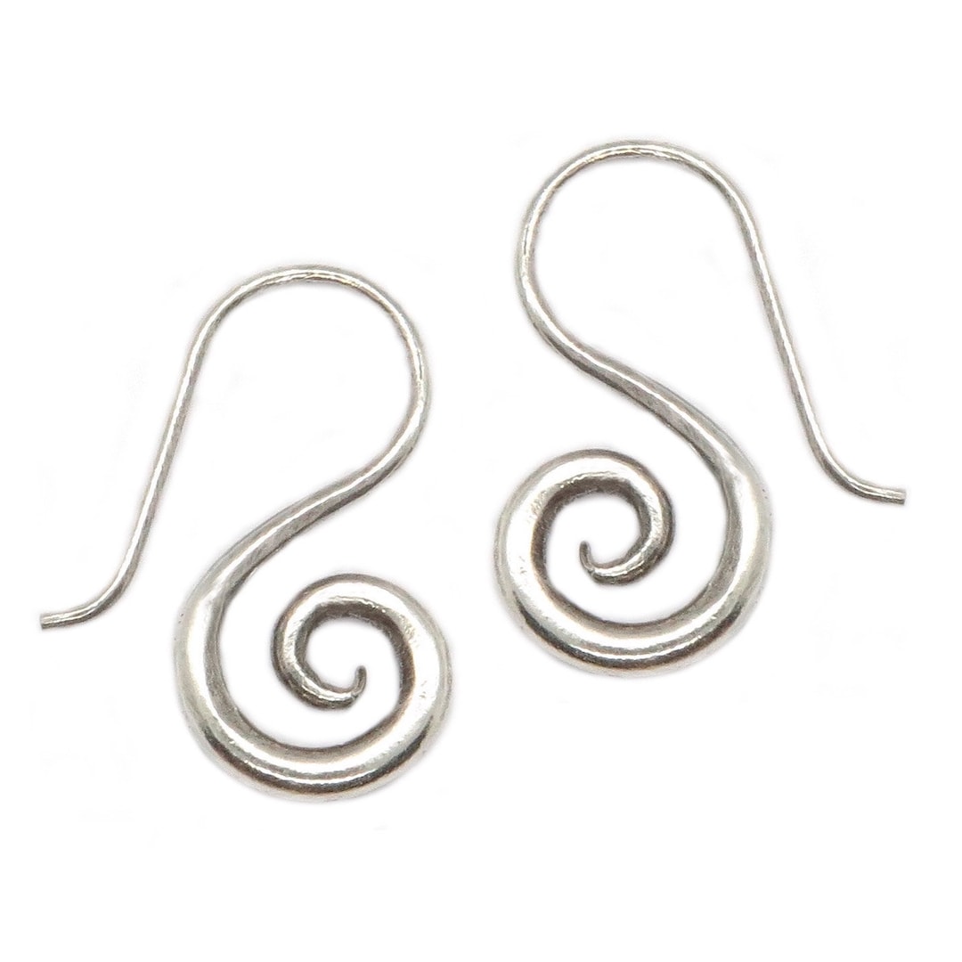 Sterling Silver Simple Spiral Earrings, Handmade Rustic Tribal Thick S ...