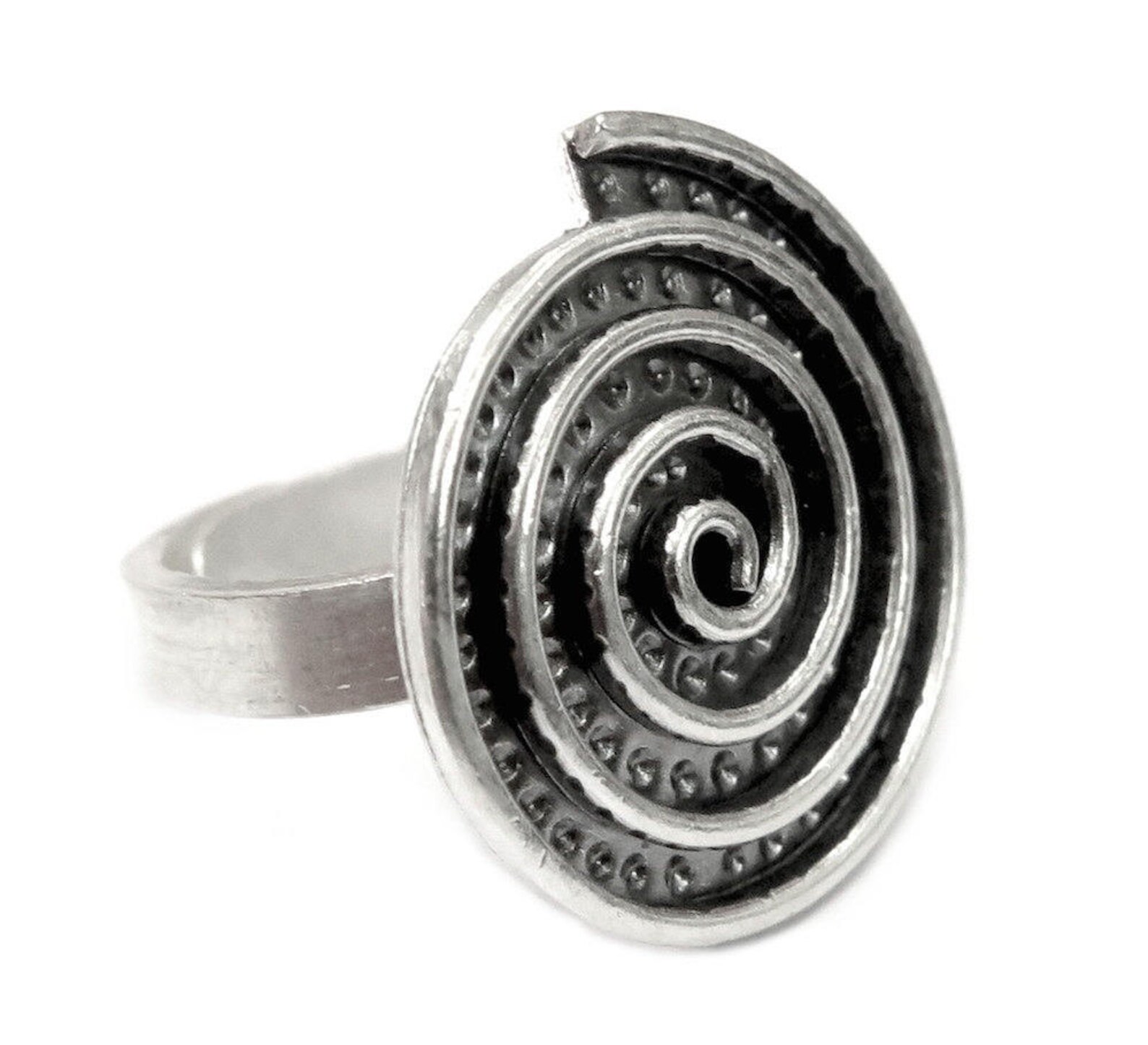 Sterling Silver Snail Ring, Handmade Spiral Swirl Statement Black ...