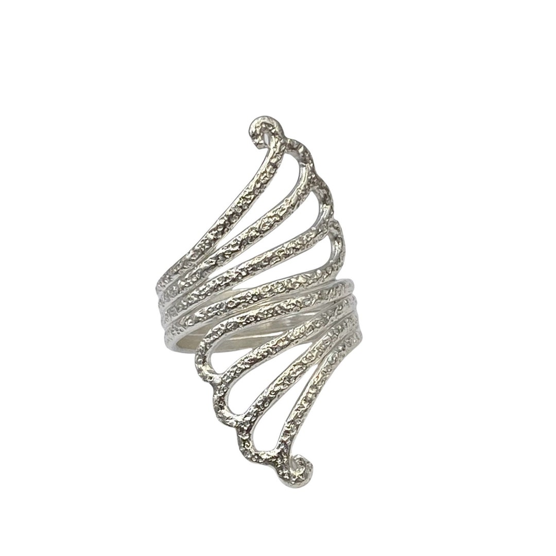 Handmade Long Sterling Silver Ring, Textured Shiny Silver Large Elegant ...