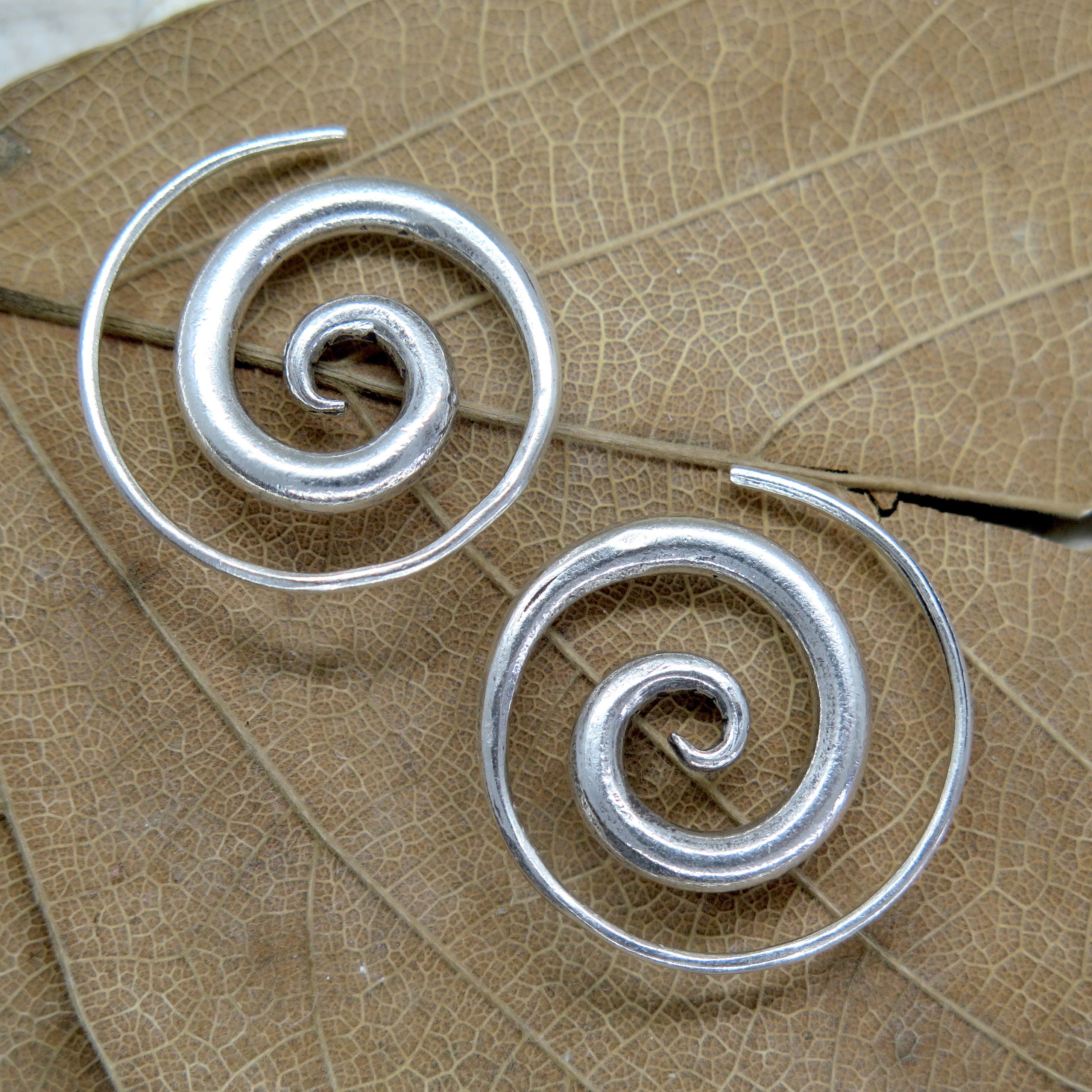 Sterling Silver Spiral Earrings Simple Rustic Handmade Tribal | Etsy