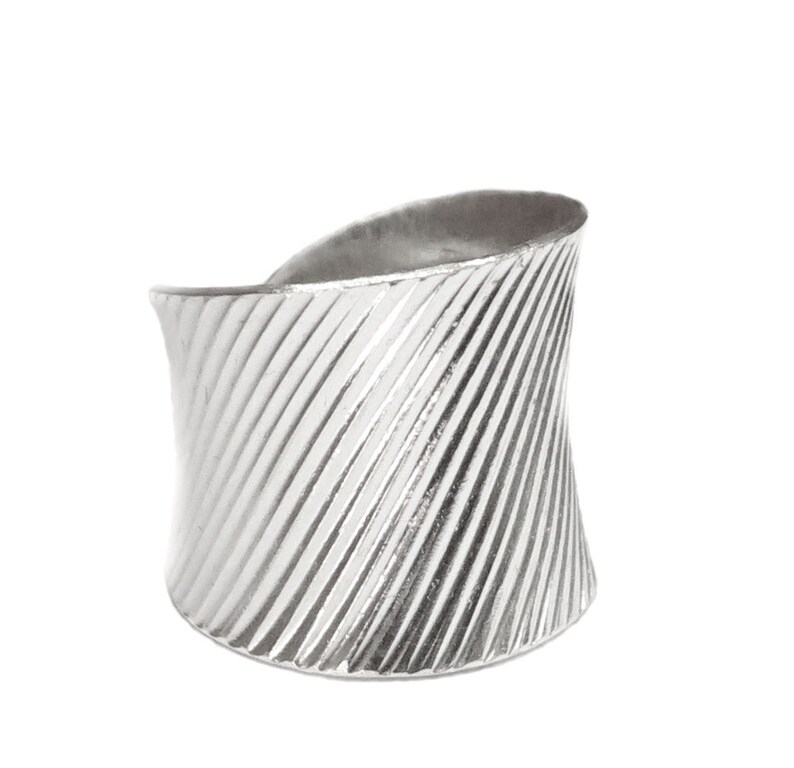Handmade Sterling Silver Wide Cuff Band Ring lines textured | Etsy