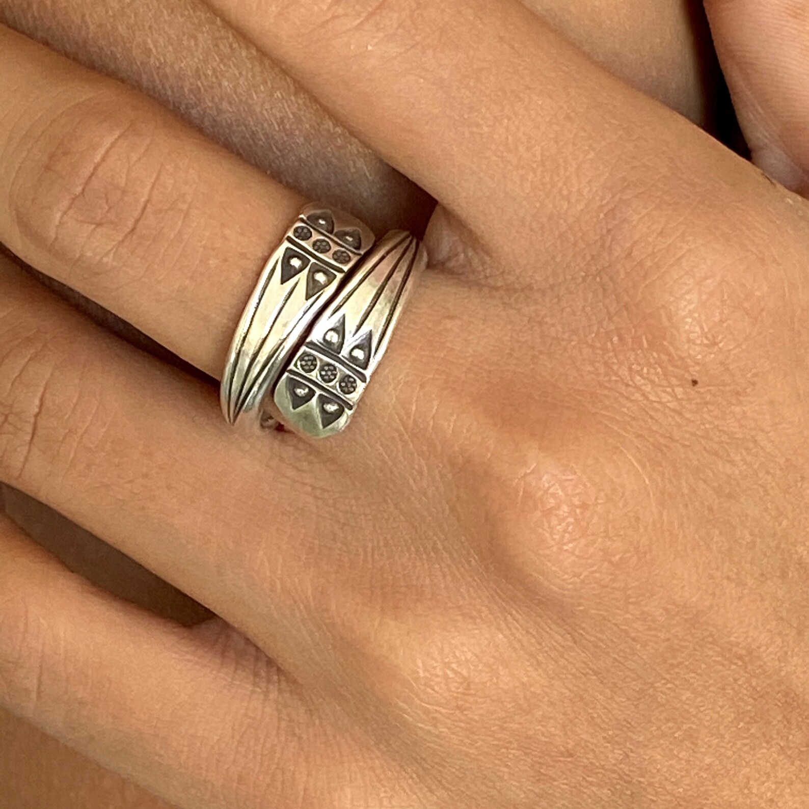 Handmade Adjustable Wrap Band Ring With Ethnic Symbolic Geometric ...