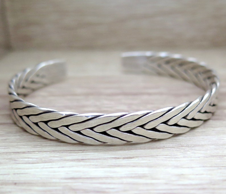 Sterling Silver Braided Cuff Bracelet Handmade Boho woven | Etsy
