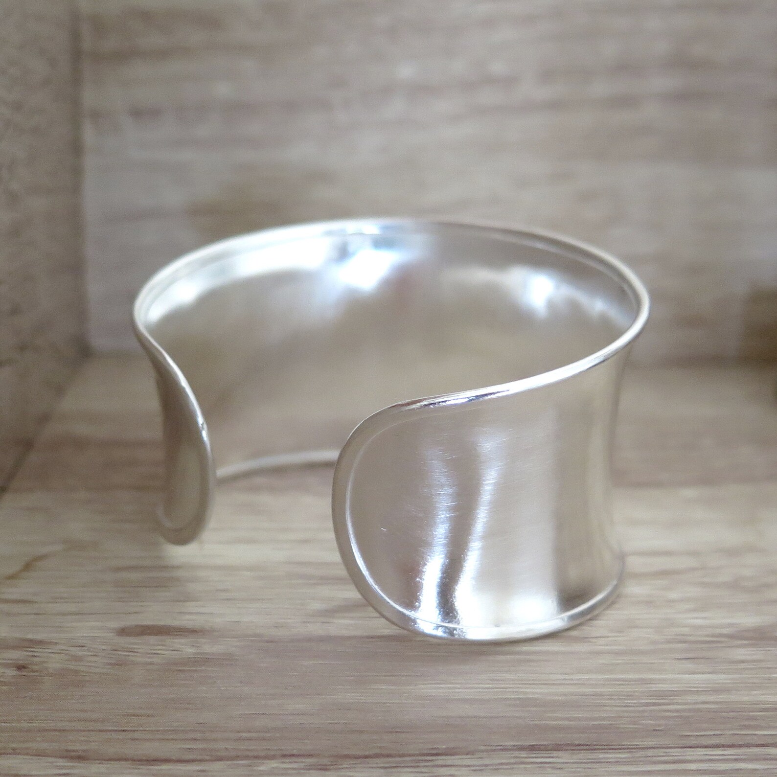 Sterling Silver Wide Statement Cuff Bracelet Plain Semi Shiny - Etsy