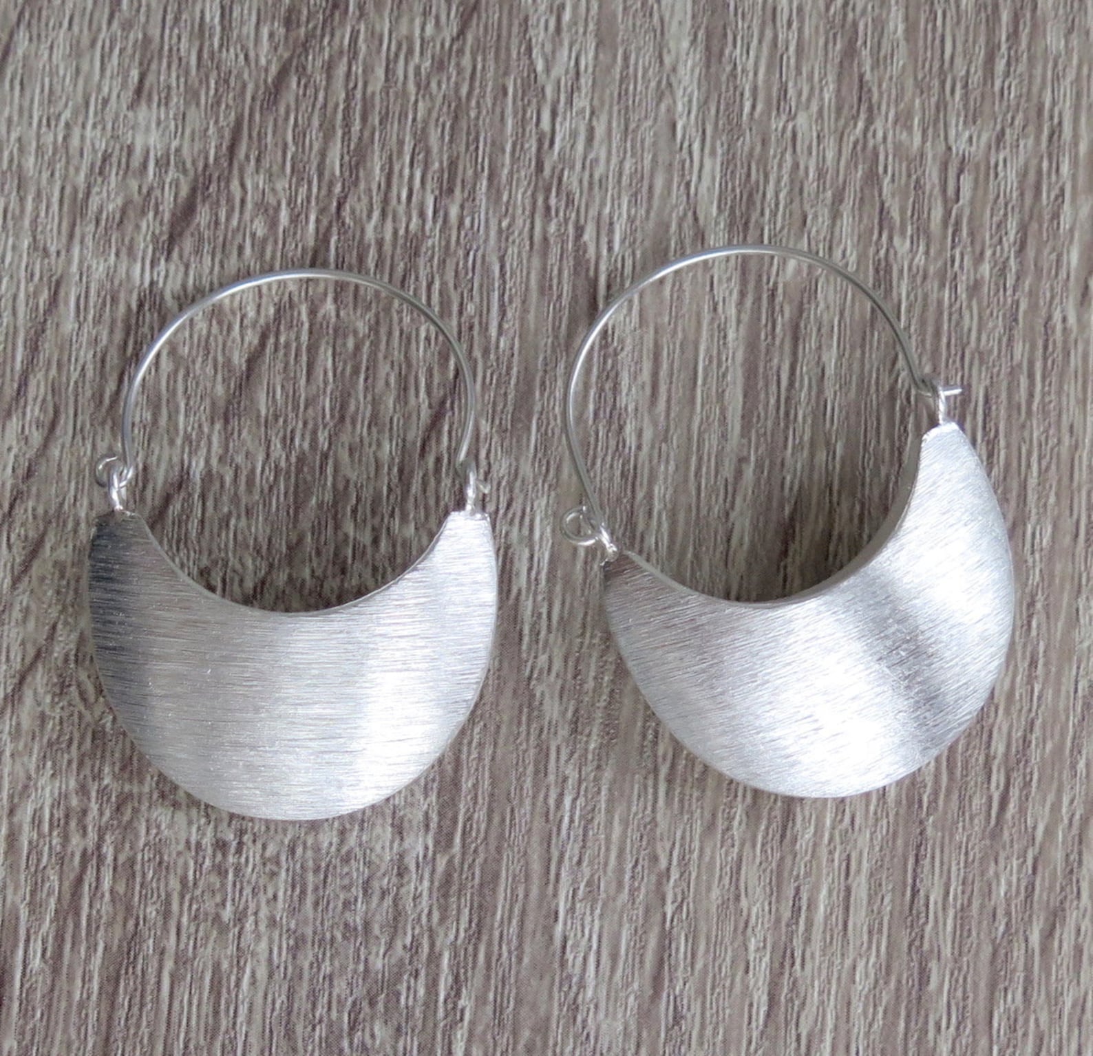 Sterling Silver Half Moon Statement Hoop Earrings, Handmade Large ...