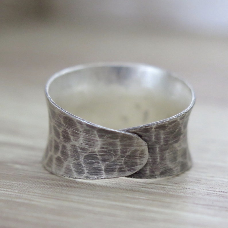 Hammered Sterling Silver Wide Band Ring Handmade Oxidized - Etsy