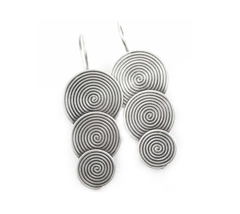 Sterling Silver Tripe Discs Long Boho Earrings Handmade | Etsy