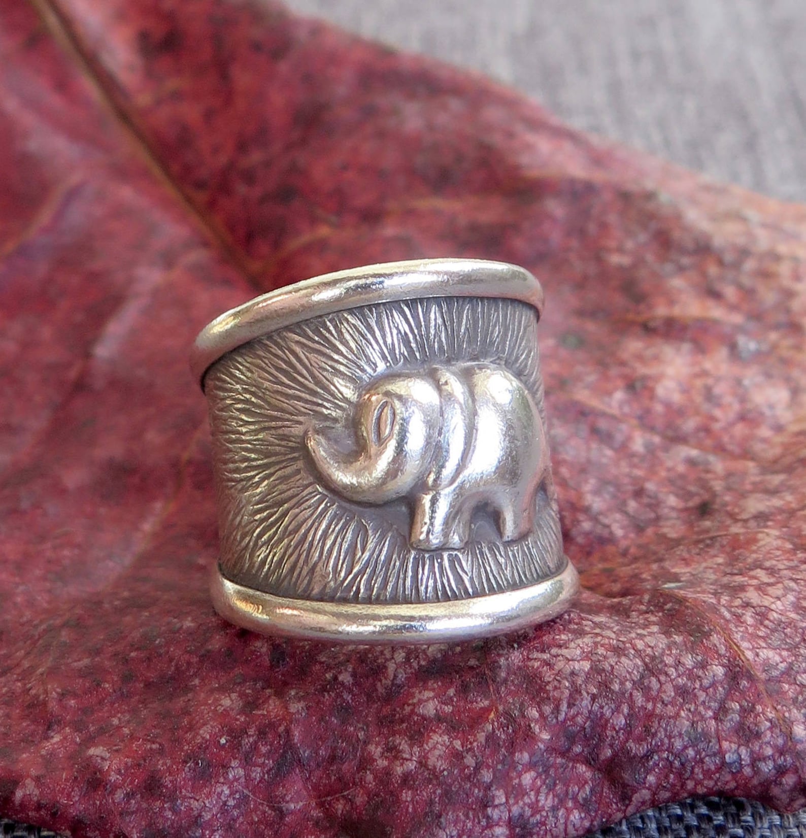 Sterling Silver Wide Band Elephant Ring, Hippie Boho Handmade Rustic ...