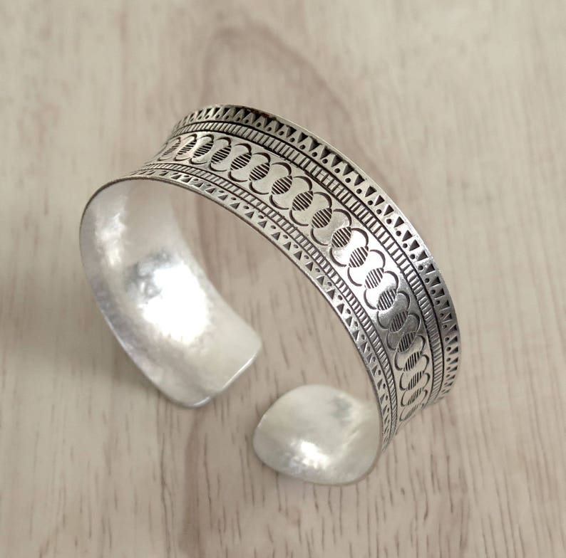 Sterling Silver Wide Cuff Bracelet Decorated With Geometric - Etsy