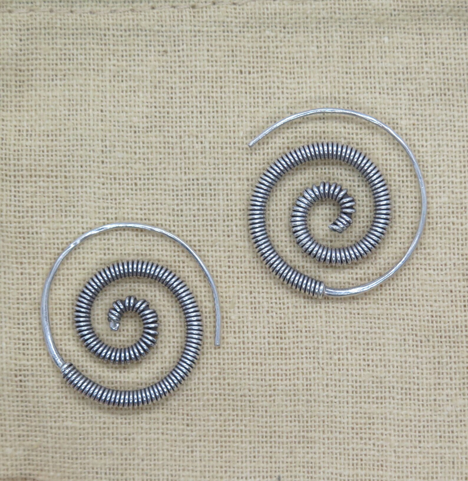 Sterling Silver Wire Spiral Hoop Earrings Handmade Tribal | Etsy