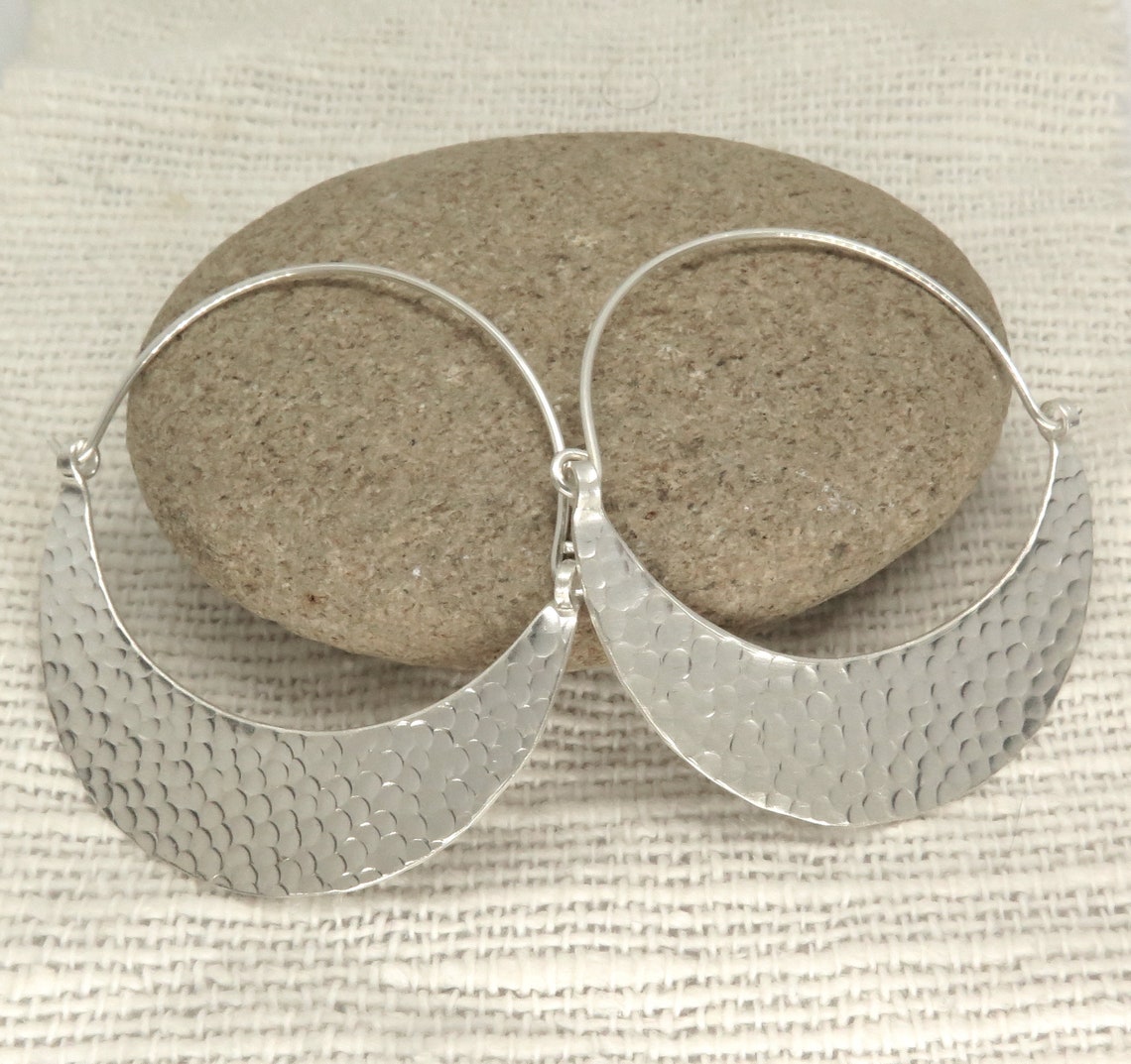 Sterling Silver Moon Crescent Hoops Earrings Handmade Elegant | Etsy